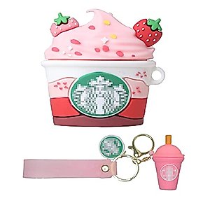Airpod 3 Generation Case, (2022) New Type Drink Cup Cute Funny Skin, Shockproof Protection Kawaii Soft Silicone Keychain Airpod Cover for Airpod 3 Case (Strawberry Pink)
