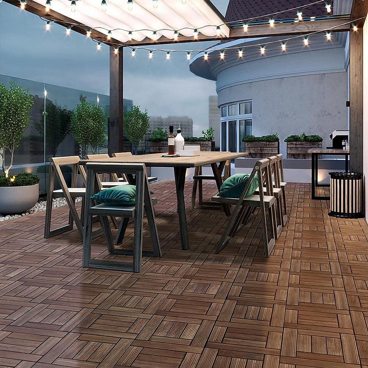 Topeakmart 27PCS Patio Deck Tiles Interlocking Wood Composite Decking Floor Tiles 12 x 12in Brown for Outdoor & Indoor Patio Garden Deck Poolside
