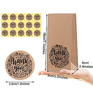Cooraby 30 Pieces Mini Thank You Party Bags 3.5x2.4x7.1 Inches Thanksgiving Brown Gift Paper Bags Lunch Flat Bottom Kraft Paper Bags with 45 Pieces Thankyou Stickers
