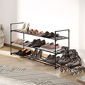 Shoe Rack - 3-Tier Shoe Organizer for Closet, Bathroom, Entryway - Shelf Holds 15 Pairs Sneakers, Heels, Boots by Home-Complete (Black)