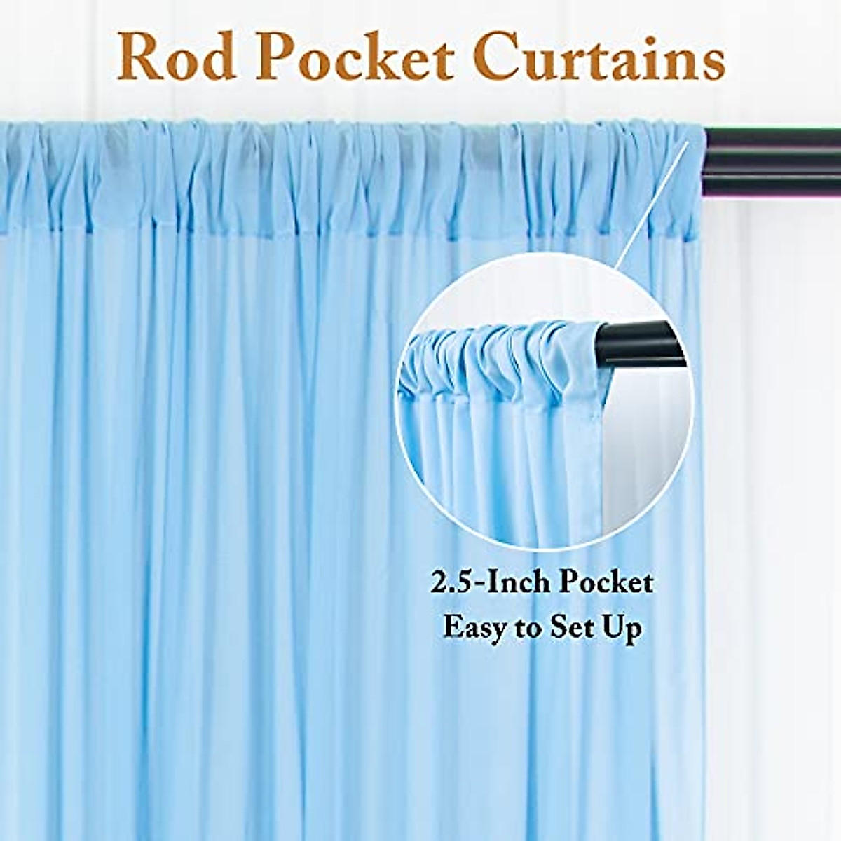 ShinyBeauty Chiffon Backdrop Curtain 10FT Light Blue Sheer Curtains 2 Panels 29x120-Inch Semi-Sheer Rod Pocket-Curtains Light Blue Chiffon Fabric Drapes for Baby Shower,Wedding
