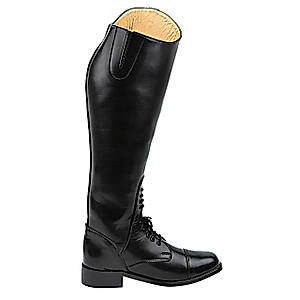 Hispar Women Ladies GRANDUER Pull On Leather English Field Boots Horse Back Riding Equestrian - Black 10.5 REGULAR CALF