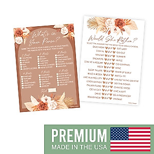 Hadley Designs 20 Boho Hilarious Bridal Shower Games For 20 Guests - Couples Wedding Shower Games, Would She Rather Bridal Shower Game Set, Whats In Your Purse Game Bridal Shower