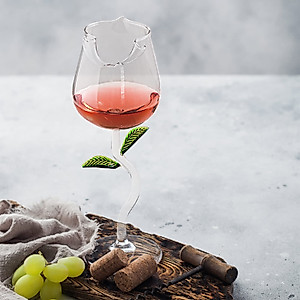 LIBOOI Glass Wine Glasses, Rose Flower Shaped Goblet Wine Cocktail Martini Glass, Transparent Red Wine Glass, for Party Candlelight Dinner Wedding Bar (Pink, 280ml)