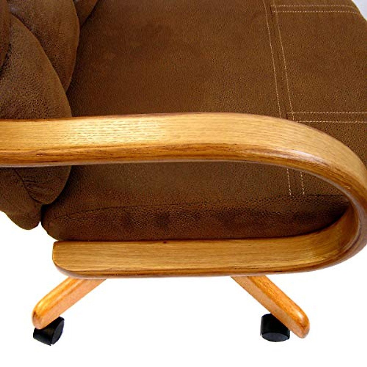 Caster Chair Company Casual Rolling Caster Dining Chair with Swivel Tilt in Honey Oak Wood with Cocoa Microsuede Seat and Back (1 Chair)