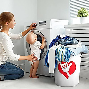 American Sign Language I Love You Large Laundry Basket Hamper Bag Washing with Handles for College Dorm Portable