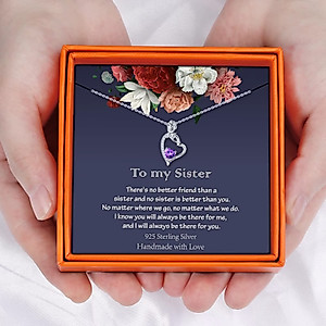 Sister Gifts from Sister, 925 Sterling Silver Sister Birthstone Necklace Jewelry March Birthstone Necklace Mothers Valentines Day Christmas Birthday Gifts for Sisters from Sister Aquamarine Necklace