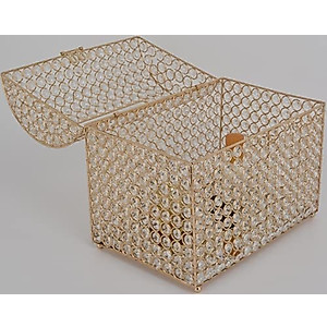 Crystal Money Card Box Wedding Gift Treasure Chest Style - Gold Color with Lock