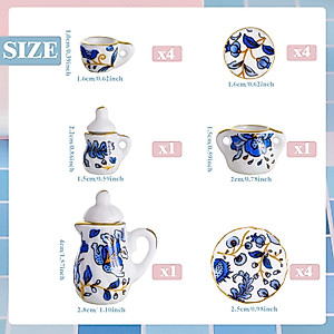 15 Pieces Miniature Porcelain Tea Cup Set Kitchen Miniature Porcelain Set Mini Flower Pattern Teapot Cup Plates Set Dollhouse Kitchen Accessories Set (Retro Flower Style)