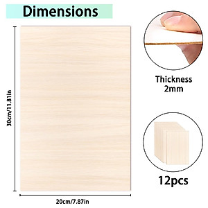 DIYDEC 12 Pack Basswood Sheets 12 x 8 x 1/13 Inch Thin Plywood Wood Sheets Unfinished Wood Squares Boards Balsa Wood Sheets for Crafts Architectural Models Laser Cutting Wood Burning and Drawing