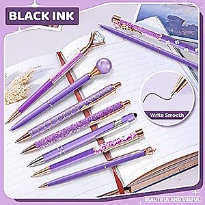 Airevesket 9Pcs Purple Pens Set, Ballpoint Pens Set, Metal Crystal Diamond Pen, Black Ink Ballpoint Cute Pens Set, Purple Gifts for Women Girls Office Wedding Supplies (Purple)