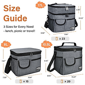 Large Insulated Lunch Bag for Women Men, 10L Leakproof Thermal Reusable Lunch Box for Adult & Kids, Tall Meal Prep Lunch Cooler Tote with Pockets for Office Work by Tirrinia, Charcoal