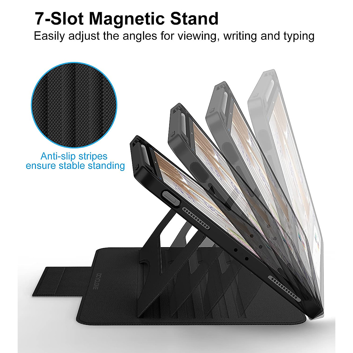 Bostone iPad Pro 12.9 Case 2021 5th Generation, 7 Viewing Angles Magnetic Stand, Smart Auto Sleep/Wake Protective iPad Pro 12.9 Case Cover Shockproof with Pencil Holder, Black