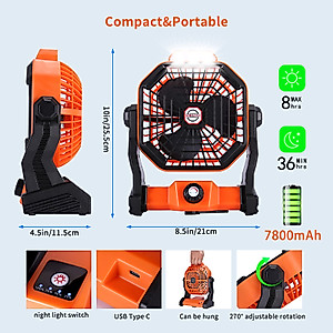 Nothers Outdoor Camping Fan with Led,Personal Usb Fan for Desk,Portable Fan USB Rechargeable,Battery Operated Fans for Home Cordless Fan for Tent,Travel,Bedroom,Table,Home,Canopy,Picnics with Hooks