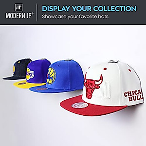 Modern JP Adhesive Hat Hooks (16-Pack) - Hat Rack for Baseball Caps, Minimalist Hat Display, Strong Hold Hangers for Wall - U.S. Patent Pending, Clear