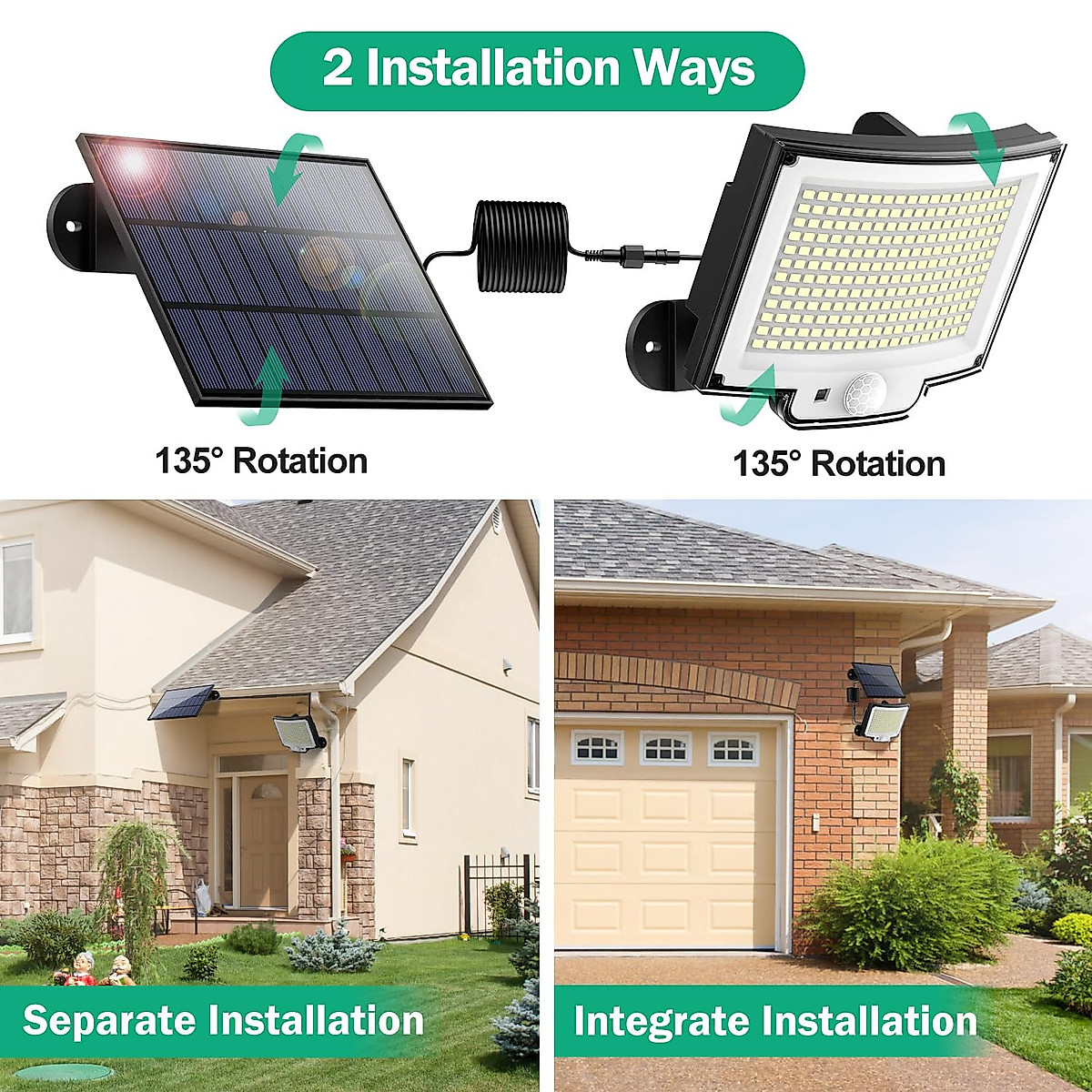 iMounTEK Solar Flood Lights Outdoor, 228 LED Motion Sensor Outdoor Lights with Remote, IP65 Waterproof Solar Security Lights Outdoor with Detachable Solar Panel for Patio, Garage, Porch, Backyard