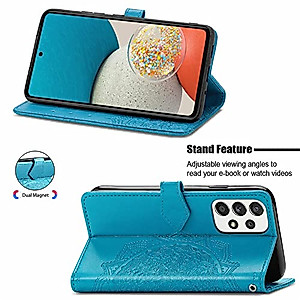 for Samsung A53 5G Wallet Case, Samsung Galaxy A53 5G Case Wallet, [Flower Embossed] PU Leather Magnetic Flip Phone Case Cover with Card Holder Stand for Samsung Galaxy A53 5G / A53 (Blue)