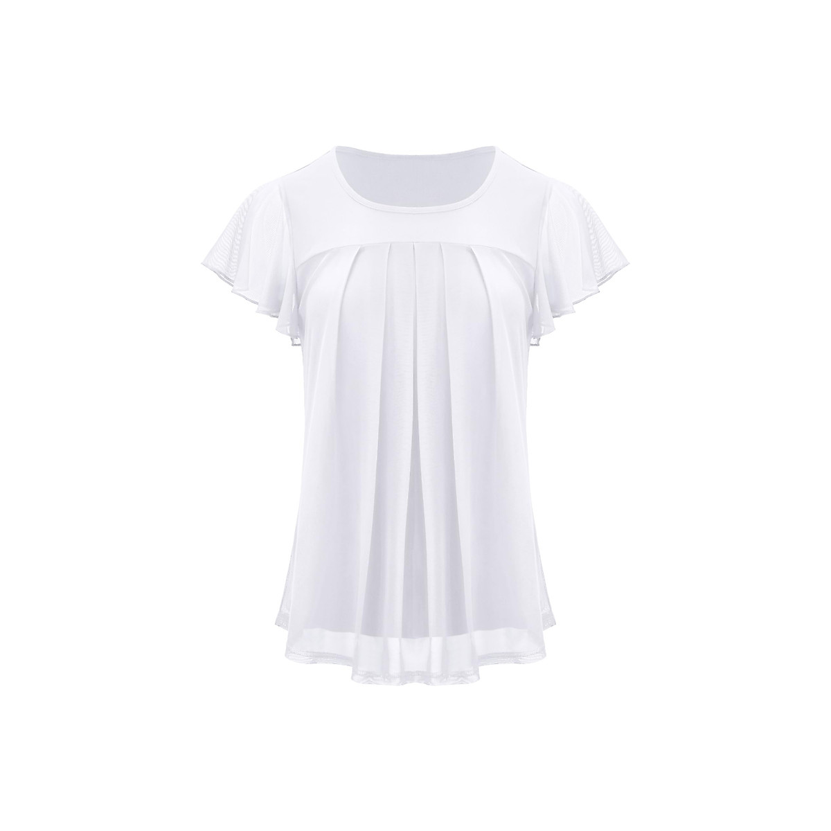 KOAIZ Rufful Short Sleeve Tops for Women Casual Mesh Tunic Double Layers Stretchy Shirts Summer Cute Tops for Women Holiday Blouse Dressy White XL