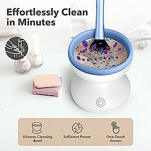 Electric Makeup Brush Cleaner Machine - Alyfini Portable Automatic USB Cosmetic Brushes Cleaner for All Size Beauty Makeup Brush Set, Liquid Foundation, Contour, Eyeshadow, Blush Brush (WhiteBlue)