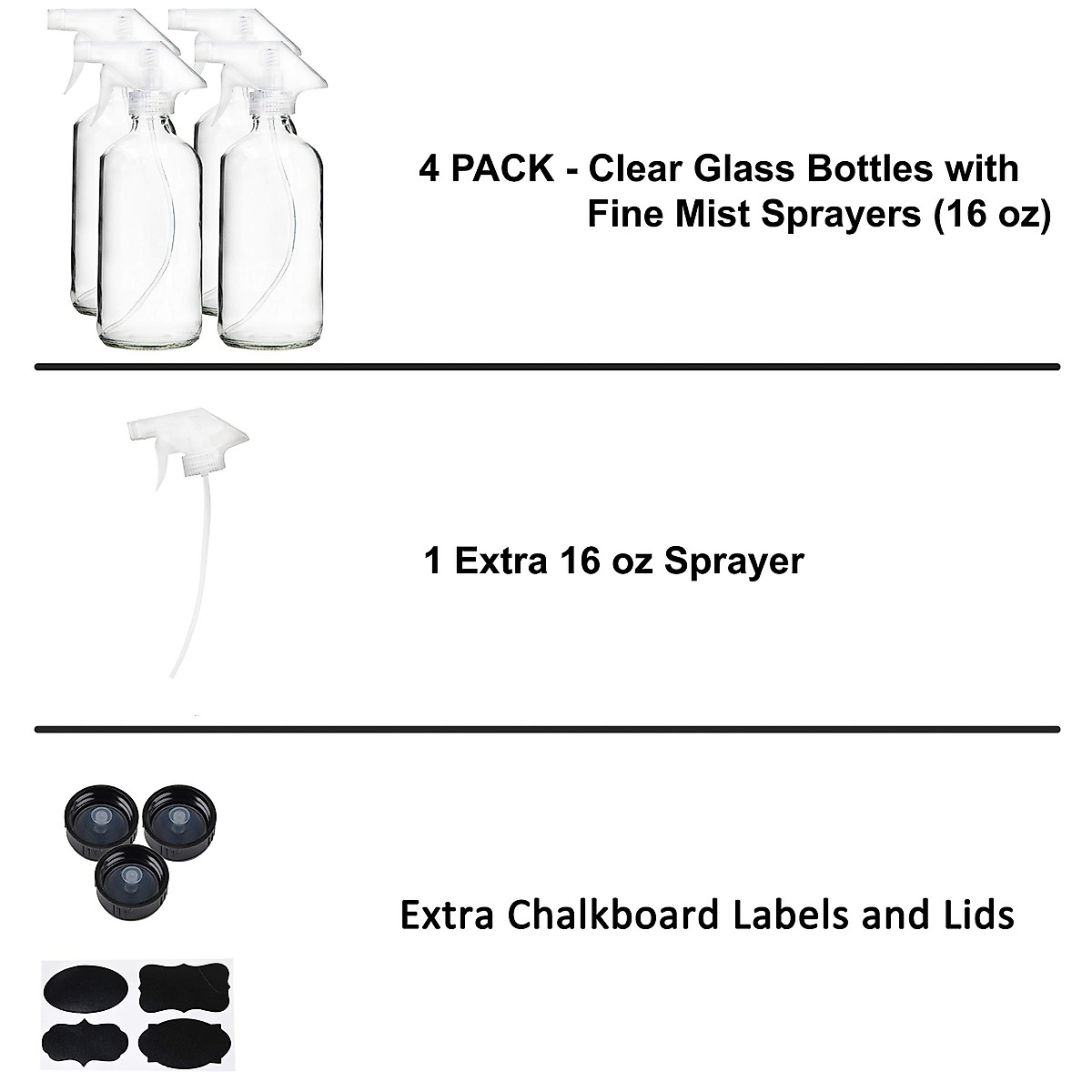 Youngever 4 Pack Empty Glass Spray Bottle, 16 Ounce Clear Glass Spray Bottle for Essential Oils with Extra Durable Trigger Sprayers