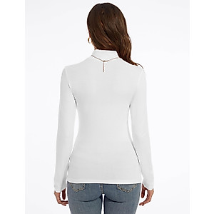 Long Sleeve Turtle Necks for Women Going Out Slim Fit Basic Casual Tee Tops Thermal Underscrub Clothing(White, Large)