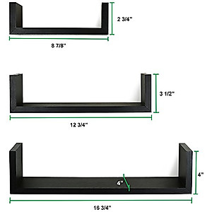 Greenco Set of 3 Floating “U” Shelves, Easy-to-Assemble Floating Wall Mount Shelves for Bedrooms and Living Rooms, Espresso Finish