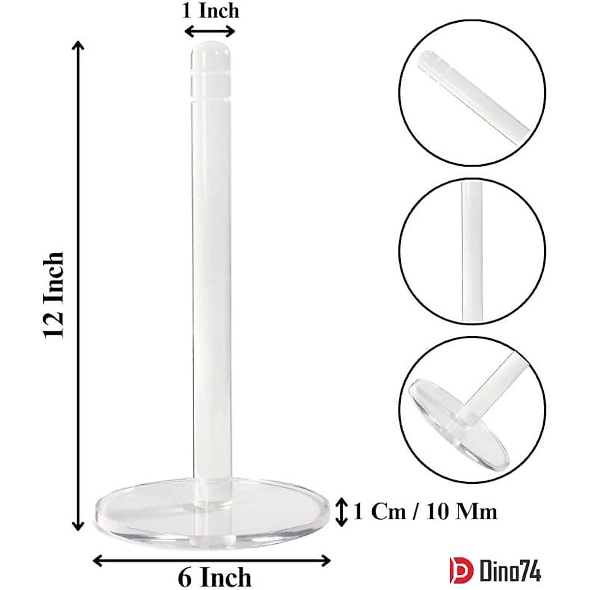 Dino74 Clear Acrylic Paper Towel Holder - Toilet Tissue Rolls Stand Organizer Countertop for Kitchen Accessories, Bathroom or Living Room