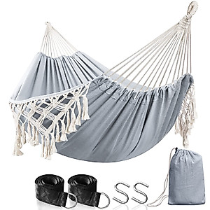 Anyoo Hammock Garden Cotton Hammock Comfortable Fabric Elegant Deluxe Tassels Durable Swing Hammock Up to 450lbs Portable Hammock with Travel Bag,Perfect for Porch Patio Yard Bedroom Outdoor/Indoor