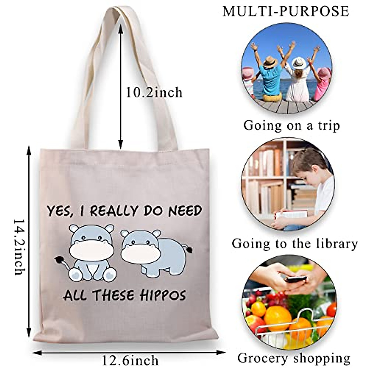 BDPWSS Hippo Tote Bag Hippopotamus Gift Hippo Lover Gift Yes I Really Do Need All These Hippos Inspirational Shoulder Bag (Need all hippos TG)