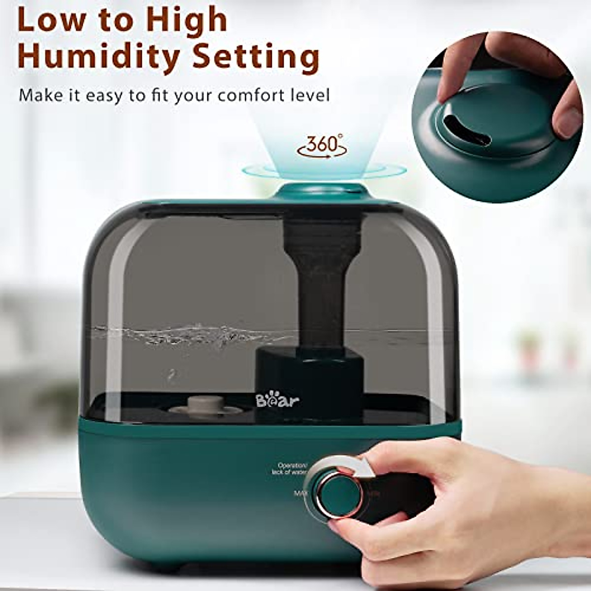 Bear Humidifiers for Bedroom Large Room Home, 5L Cool Mist Top Fill Humidifiers, Quiet Air Humidifier for Baby Nursery & Plants, Lasts Up to 35 Hours, Auto Shut-Off