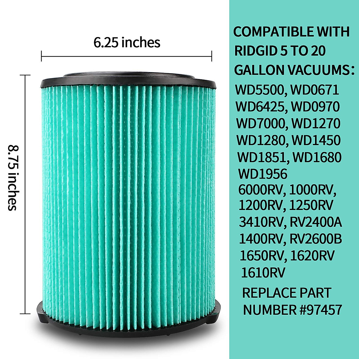 PIGUOAT VF6000 5-Layer Filter for Ridgid 5-20 Gallon Wet Dry Vac Vacuums WD5500 WD0671 WD6425 WD7000 WD1280 WD1851 WD1680 WD1956 RV2400A 1400RV, For Husky 6-9 Gallon Vacs (2 Filters 4 Bags)