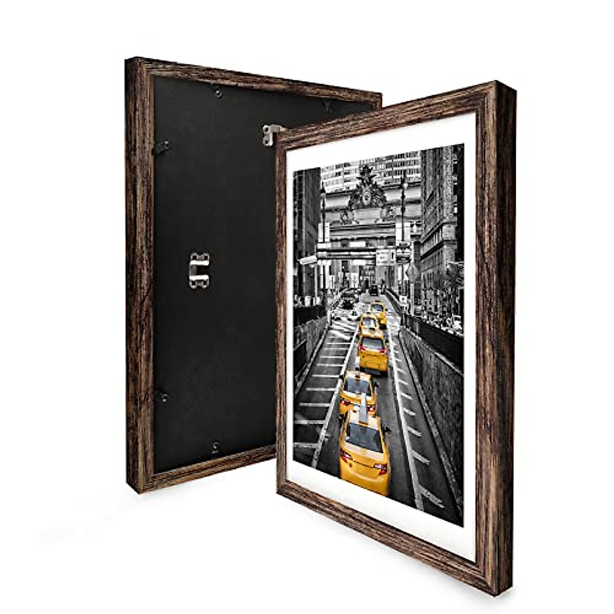 Finefrarm 12x16 Frames Display Pictures 11x14 with Mat or 12x16 Photo Without Mats Farmhouse Distressed Brown Picture Frames Wall Art for Living Room Wall Mounting Decor