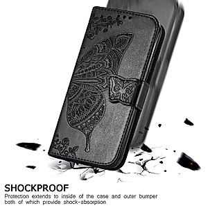 KRHGEIK Designed for Samsung Galaxy S20 FE Case Wallet,Women Flip Cover with Butterfly Embossed PU Leather Kickstand Credit Card Holder Slots Magnetic Wrist Strap Phone Case (Black)