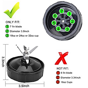7 Fins Blender Blade Compatible with Ninja Blender Blade Replacement, Ninja Blender Lid Accessories for Auto iQ BL682-30 BL642-30 BL450-30 BL482-30 BL687CO-30 BL450-30 BL642-30 BL482-30 BL682-30 ect
