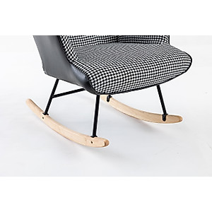 Lepfun Velvet 35.5 inch, Soft Houndstooth Leather Fabric Rocking Chair for Nursery,Comfy Wingback Glider Rocker with Safe Solid Wood Base for Living Room Bedroom and Balcony,Black