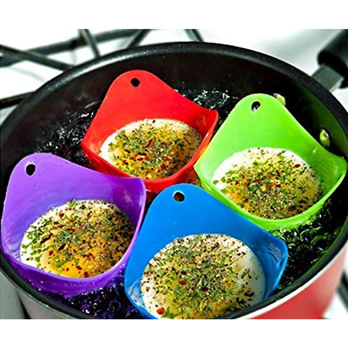 VNDEFUL 4 Pcs Silicone poached egg maker Egg Poaching Cups, For Microwave or Stovetop Egg Cooking, BPA Free, (Color Random)