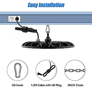 10 Pack 200W UFO LED High Bay Light, 20000LM LED High Bay Light Fixture with 110V US Plug, 6500K Daylight White Commercial Warehouse Area Light for Wet Location Area, Workshop, Warehouse, Garage