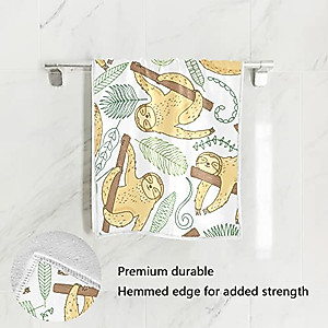 HUSSRITY Sloths with Jungle Leaves Towels Super Soft Hand Towel Highly Absorbent Washcloths Quick Dry Bath Towel 30x15 Inch Durable Lightweight