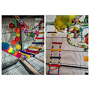 DS. DISTINCTIVE STYLE Bird Ladder Toys Coloured Flexible Parrot Swing Bridge Wooden Cockatiel Cage Hanging Climbing Ladder (27.6 in (12 Steps))