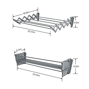 Stainless Steel Wall Mount Expandable Retractable Clothes Air Drying Rack - 7 Rods 23" Easy to Install Space Saver Fold Away Racks for Laundry Room/Bathroom//Utility Room - Indoor and Outdoor Use