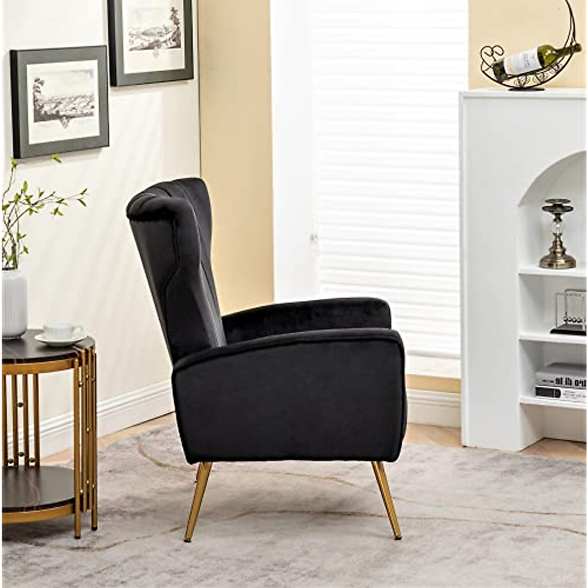 US Pride Furniture Modern Velvet Accent Chair for Living Room, Bedroom or Office with Stylish Metal Legs, Plush Upholstery and Wood Frame, Small-Medium, Black