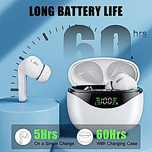FEANS A6 Wireless Earbuds Bluetooth 5.3 Headphones Built-in Microphone LED Power Display Earphones Waterproof Stereo in Ear Earbuds Immersive Premium Sound with Deep Bass for iPhone Android (White)