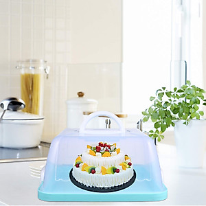 ABOOFAN Cake Carrier Square Cake Server with Lid and Handle Portable Loaf Cake Container Food Storage Keeper Dome for Birthday Wedding Cake Holder Blue