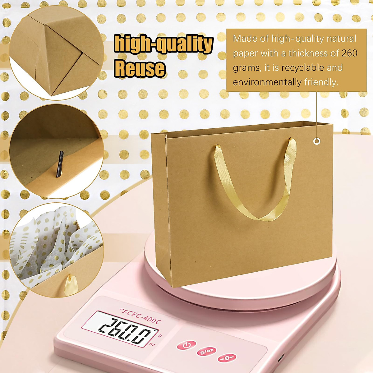 Rcybeo 15 Pack 10.6x3.1x8.3 Inch Brown Gift Bags, Kraft Paper Bags with Tissue Paper, Brown Paper Bag with Ribbon Handles for Retail, Grocery, Boutique, Wedding, Birthday, Party Supplies and Gifts