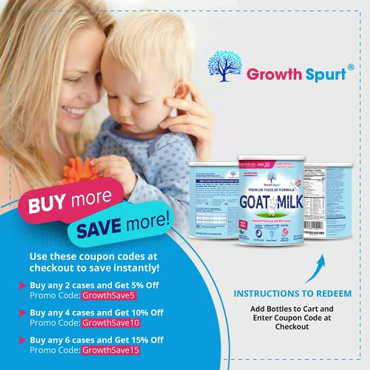 Goat Milk Toddler Formula – Growth Spurt Powdered Goat's Milk Toddler Formula – Lactoferrin, 2'-FL HMO, Prebiotics, Probiotics, Iron, DHA & ARA, Methylfolate, Immune Support, Non GMO Infant Baby Transition Weaning