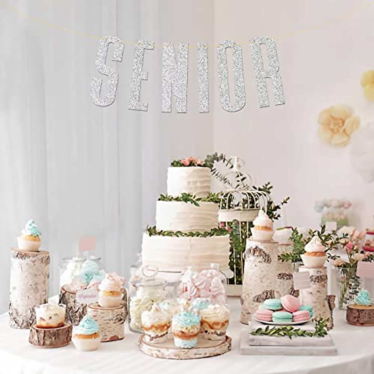 Silver Glitter Senior Banner Congrats Grad High School College Graduation Party Decorations