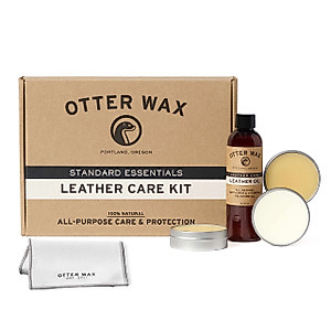 Otter Wax Leather Care Kit | 100% All-Natural Leather Care Products | Made in The USA | Includes Saddle Soap & Leather Salve | Color Safe | Ideal for Shoes, Boots, Jackets, Car Interiors