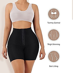 KEEPTO High Waisted Compression Shorts for Women with Waist Trainer Plus Size Shapewear Shorts Lower Belly Fat