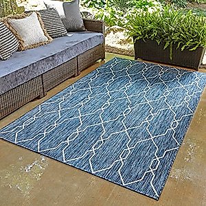 Unique Loom Outdoor Trellis Collection Area Rug - Links Trellis (9' x 12' Rectangle, Blue/ Ivory)