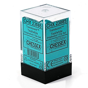 DND Dice Set-Chessex D&D Dice-16mm Translucent Teal and White Plastic Polyhedral Dice Set-Dungeons and Dragons Dice Includes 7 Dice - D4 D6 D8 D10 D12 D20 D%, Various (CHX23085)